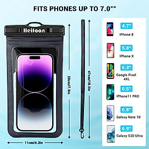 Heifoon Universal Waterproof Phone Pouch Cellphone Dry Bag Case with Lanyard for iPhone 15 14 13 12 Pro Max Xs Max XR X 8 7 6S Plus SE, Galaxy S22 S21 S20 S10 up to 7.0’’