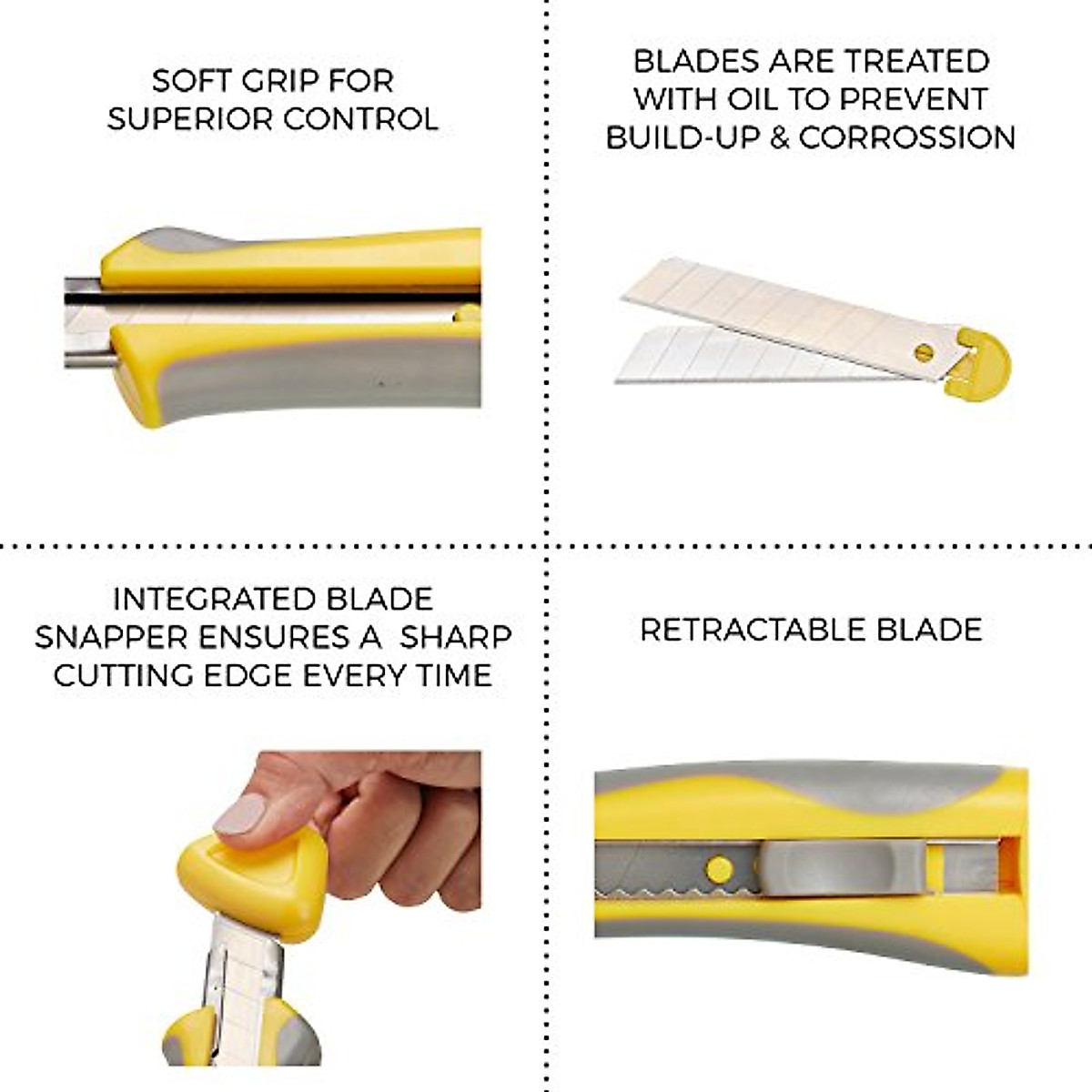 ECR4Kids Cutting Edge Ultra-Grip Retractable Utility Knife - Heavy Duty Box Cutter, Yellow