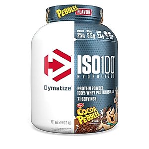 Dymatize ISO100 Hydrolyzed Protein Powder, 100% Whey Isolate, 25g of Protein, 5.5g BCAAs, Gluten Free, Fast Absorbing, Easy Digesting, Cocoa Pebbles, 5 Pound (Pack of 1)