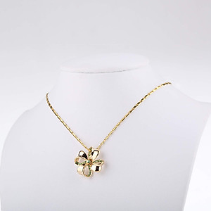 KRUCKEL Four Leaf Clover Necklace - Champagne Gold Lucky Flower with Vibrant Green Austrian Crystal Pendant, Jewelry for Women, Easy - Wear Fashion Aesthetic Design Accesory