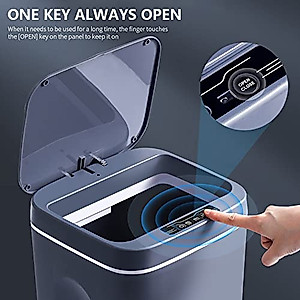Automatic Trash Can,16L Waterproof Motion Sensor Small Bathroom Trash Can with Lid,4.23 Gallon Plastic Slim Trash Bin for Office,Bedroom, Bathroom, Kitchen(No Battery) (16, Blue)