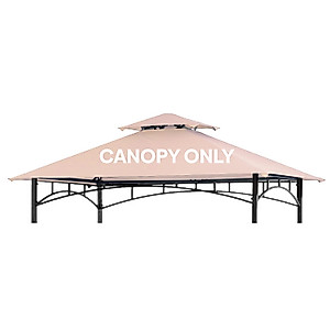 Warmally 8'x5' Grill Gazebo Canopy, Outdoor BBQ Gazebo with Hooks, Bottle Opener and 2 Led Lights, Double Tiered Patio Shelter Tent for Barbecues and Picnics (Beige, Straight Top)