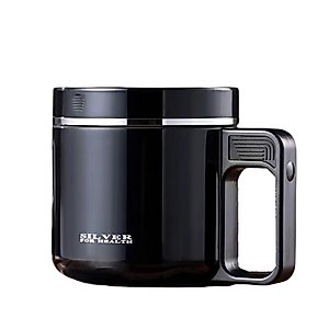 GOHQ 14oz Mug, Sterling SilverCup with Lid and Handle, Double Wall Vacuum Insulated Coffee Tumbler, Reusable and Durable Travel Coffee Cup Thermal Cup (Black)