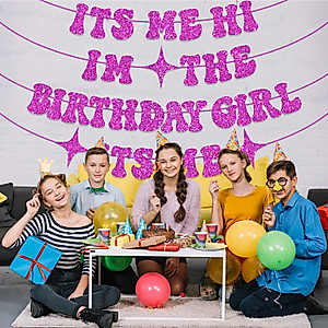 Its Me Hi Im The Birthday Girl Its Me Banner, NO-DIY Glitter Popular Birthday Decorations Banner, Its A Girl Garland for Birthday Party Decorations, Per-strung Hot Pink Girls Birthday Banner