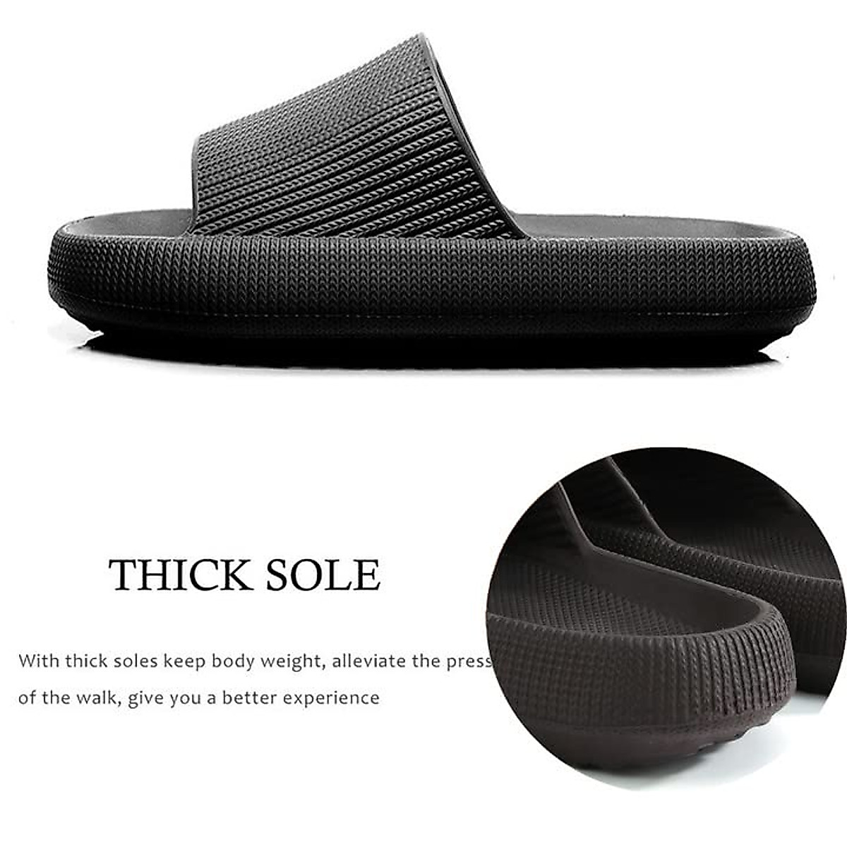 rosyclo Cloud Slippers for Women and Men Massage Thick Sole Non-Slip Shower Slippers Bathroom Super Soft Comfy House Cloud Slide Slippers for Indoor and Outdoor（Black 40-41）
