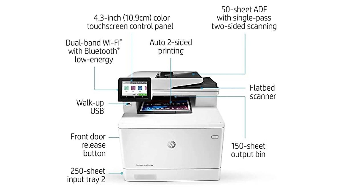 HP M479fdw Wireless Color Laser Printer - Print Scan Copy Fax