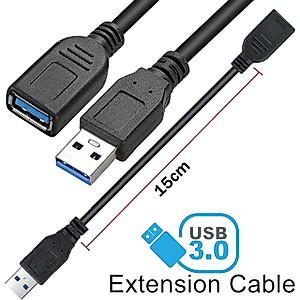 SAITECH IT 10 Pack 15cm Short USB 3.0 Male A to Female A Extension Cable 5GBps for Laptop/PC/Printers- Black