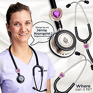 BJÖRN HALL Stethoscope Heart Charm | Fits littmann Classic III | Perfect Nurse Accessory for Work | Charmed Purple Love Heart Crystal Bling | Perfect Gift- Nurse RN RT Vet | Rose Gold - Purple Heart