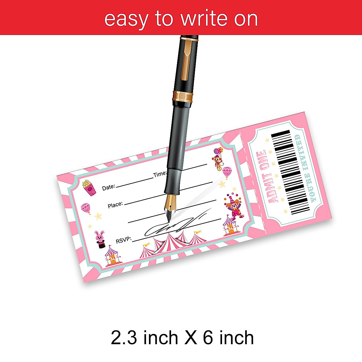 LyoGao 20 Pack Carnival Birthday Party Ticket Invitations With Envelopes Pink Carnival Circus Birthday Party Invitations Fill in Invites (Ticket Style)