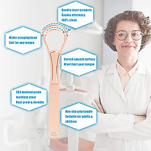 Stainless Steel Tongue Scraper Cleaner, 2 Pack Fresh Breath Tongue Cleaner for Adults, Kids, Men and Women, Surgical Grade Metal Scraper for Healty Oral Care, Bad Breath Cure (with 2 Travel Cases)