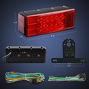 Nilight TL-20 2PCS Submersible Kit Low Profile Rectangular LED Stop Tail Turn Signal Side Marker Light on 12V RV Pickup Trucks Marine Boats Trailers, 2 Years Warranty,Red, White, Black