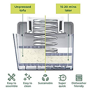 TofuBud Tofu Press - Tofu Presser for Firm or Extra Firm Tofu - Tofu Maker with Water Drainer Made from Durable Sustainable Materials - Tofu Recipe Book Included