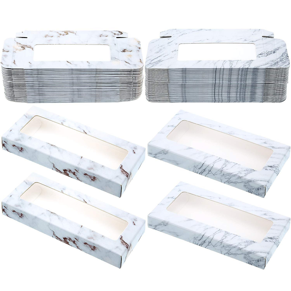80 Pieces Empty Eyelashes Packaging Paper False Eyelash Storage Box Marble False Eyelash Cases without Trays for Women (Classic Patterns)