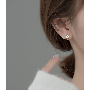 6mm Tiny Cute Flower Hoop Sterling Silver Mini Small Cartilage Hoop Earrings for Women Girls Teens Hypoallergenic Dainty White Enameled Daisy Flowers 18g Piercing Huggie Hoops (14k Gold Plated)