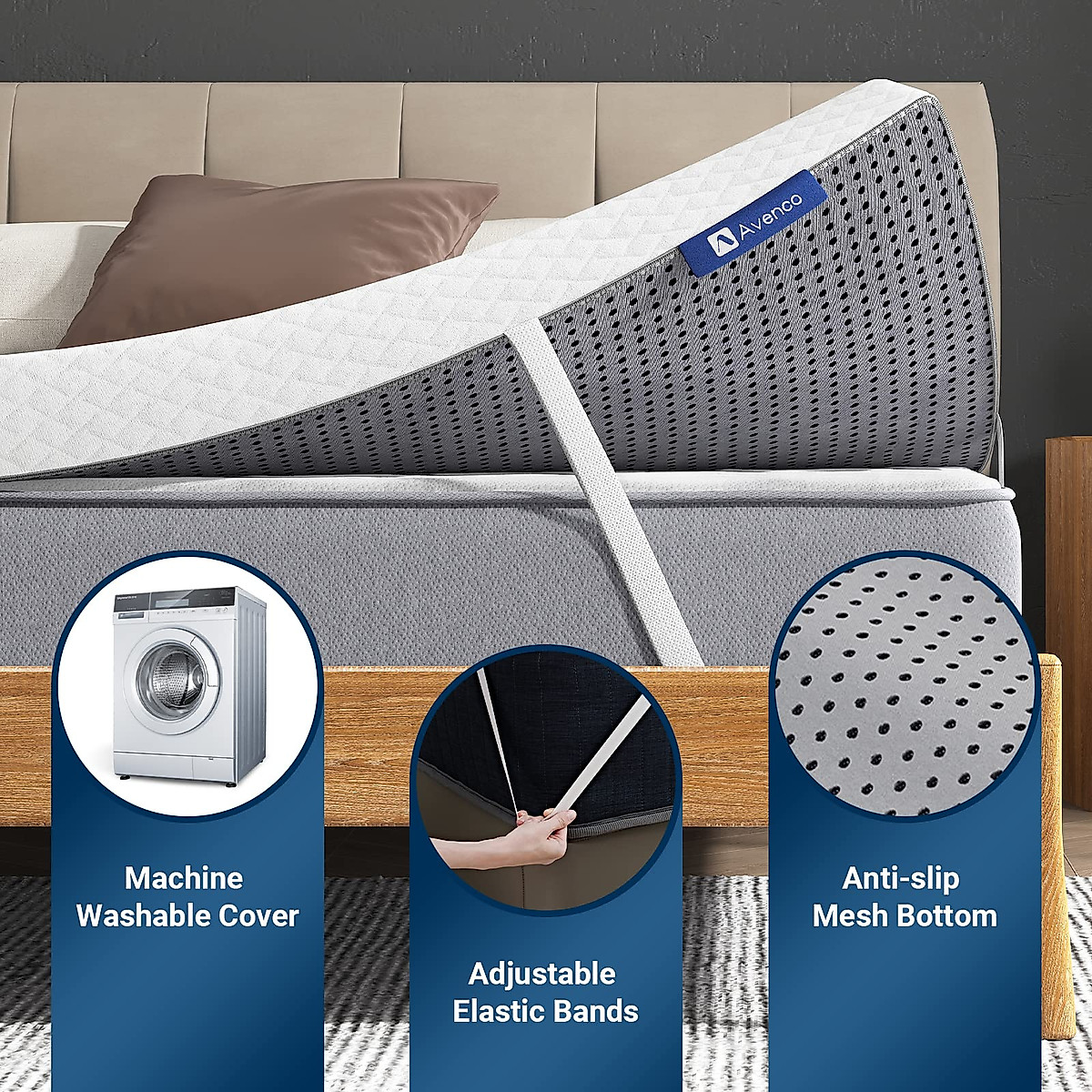 Queen Mattress Topper, Avenco Memory Foam Mattress Topper Queen Size, 4 Inch Mattress Toppers for Queen Bed with Removable Cover, Reversible Medium Firm, Comfort CertiPUR-US Foam White