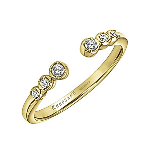 Open Ring for Women with Bezel Set Diamonds Stackable Band in 18k Yellow Gold Vermeil 1/10ct (I-J Color, I3 Clarity), Size 7, by Keepsake