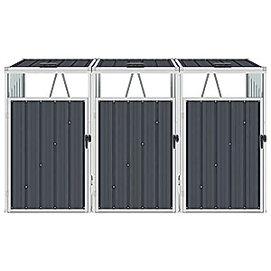 GOLINPEILO Triple Garbage Bin Shed Steel Storage Shed with Individually Lifting Lids for Backyard Outdoor Patio Garden Porch 83.9"x31.9"x47.6" Anthracite