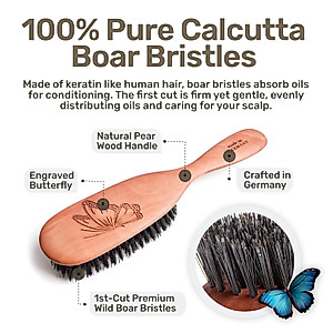 100% Pure Calcutta Boar Bristle Hairbrush for Natural Healthy Hair, Stiff Bristle, Made in Germany's Black Forest