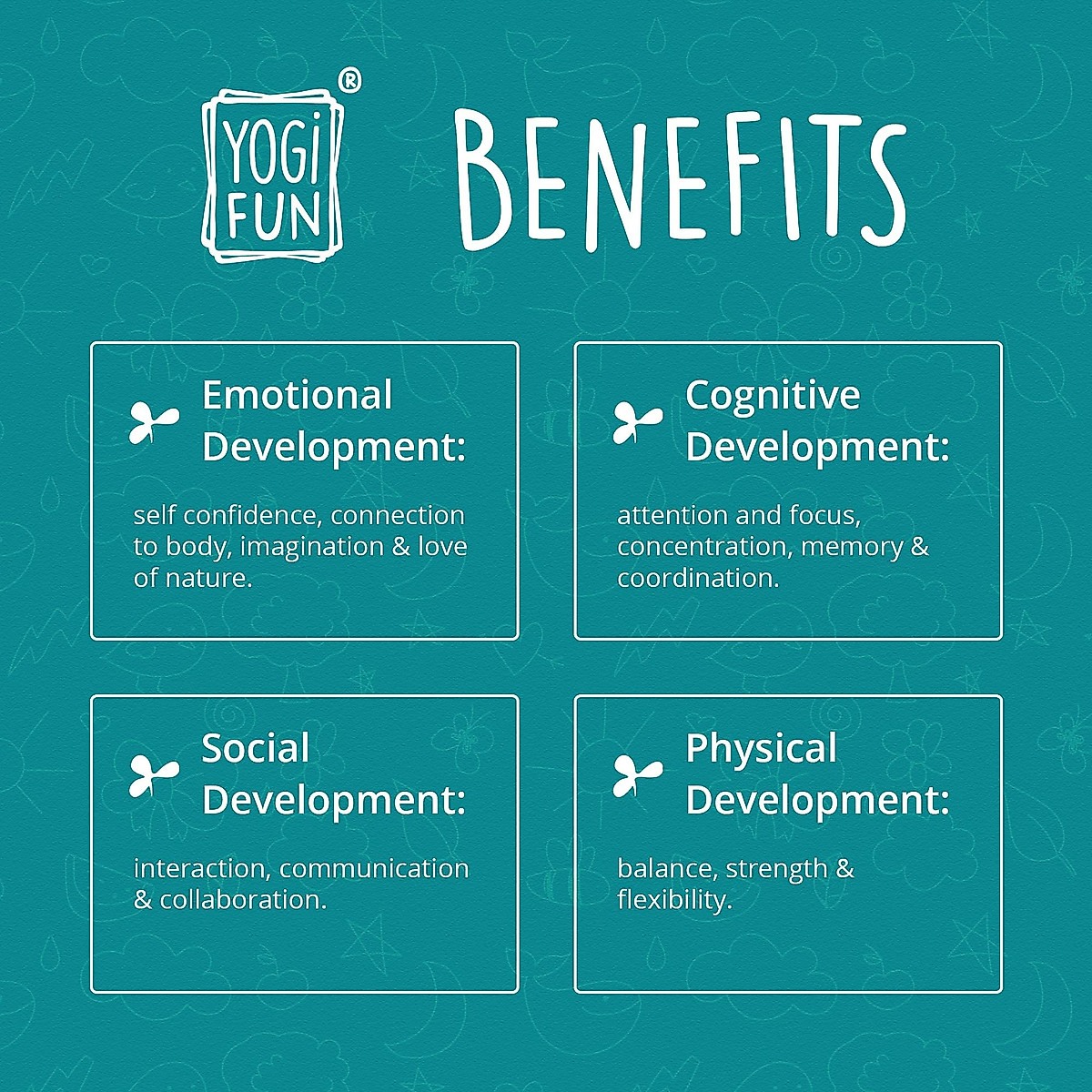 Yogi Fun - Yoga Cards and Yoga Mat, Educational Yoga Cards with Illustrations of Yoga Poses, Yoga Mat Set with Leaflet, Poster, 2 Sequences for Practice with 12 Poses Exercise Mat, Tested and Approved