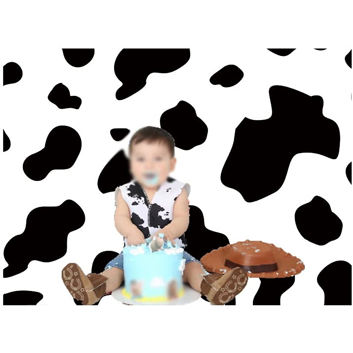 Art Studio 7x5FT Soft Fabric Cow Party Photography Backdrops Black and White Cows Farm Happy Birthday Photo Background Kids Baby Shower Banner Cake Table Decoration Studio Props