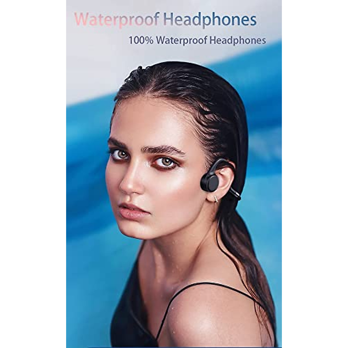 Mp3 Player Bone Conduction Headphones Waterproof for Swimming Open Ear Wireless Sport Earphones IPX8 Built-in 8GB Memory for Running Diving Water Gym Spa (Black-Touch Control)