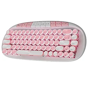 RK ROYAL KLUDGE RK838 Pink Wireless Keyboard, Retro Typewriter Keyboard BT/2.4G/Wired Mode, 75% RGB Hot Swappable Gaming Keyboard with Round Keys 10 Buttons, Pink Switches