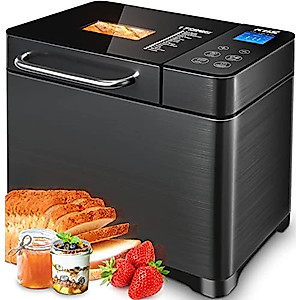 KBS Bread Maker-710W Dual Heaters, 17-in-1 Bread Machine Stainless Steel with Auto Nut Dispenser&Ceramic Pan, Gluten-Free, Dough Maker,Jam,Yogurt PROG, Touch Panel, 3 Loaf Sizes 3 Crust Colors,Recipes