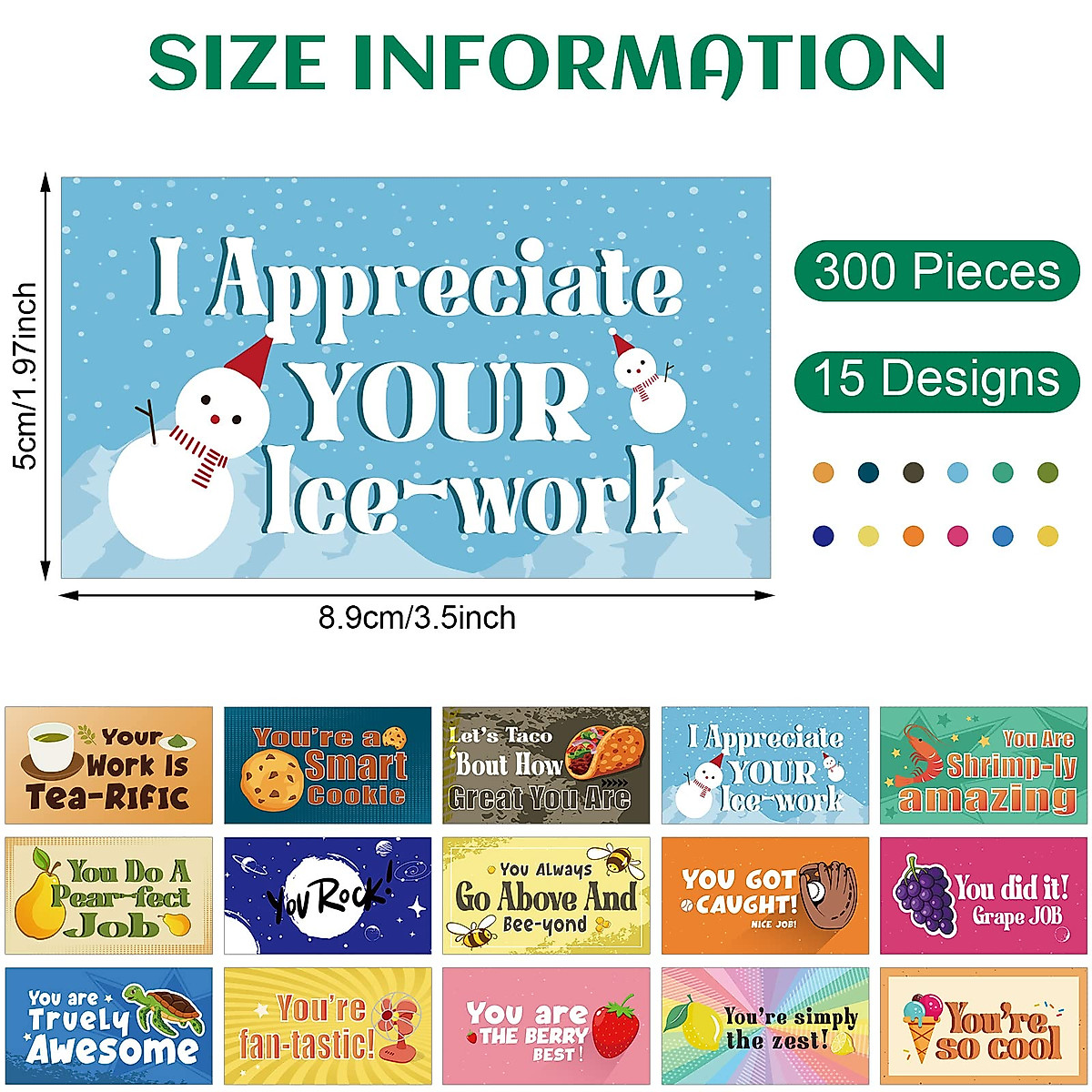 Honoson 300 Pieces Employee Appreciation Cards Bulk Inspirational Punny Cards Thank You Encouragement Cards Funny Affirmation Gifts Staff Business Cards for Team Teacher 15 Design