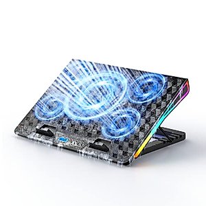 Laptop Cooling Pad, Laptop Cooler Gaming Laptop Cooling Fan, Laptop Cooling Stand for 15.6-17.3 Inches with 4 Adjustable Heights, RGB Lights, 5 Quiet Fans & 2 USB Ports