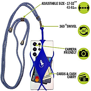 Universal Crossbody Cell Phone Lanyard - by Gecko Phone Neck Holder Phone Case Lanyard Compatible with iPhone 14 Crossbody Case with Strap (Sky XL Neck - Blue Diamond)