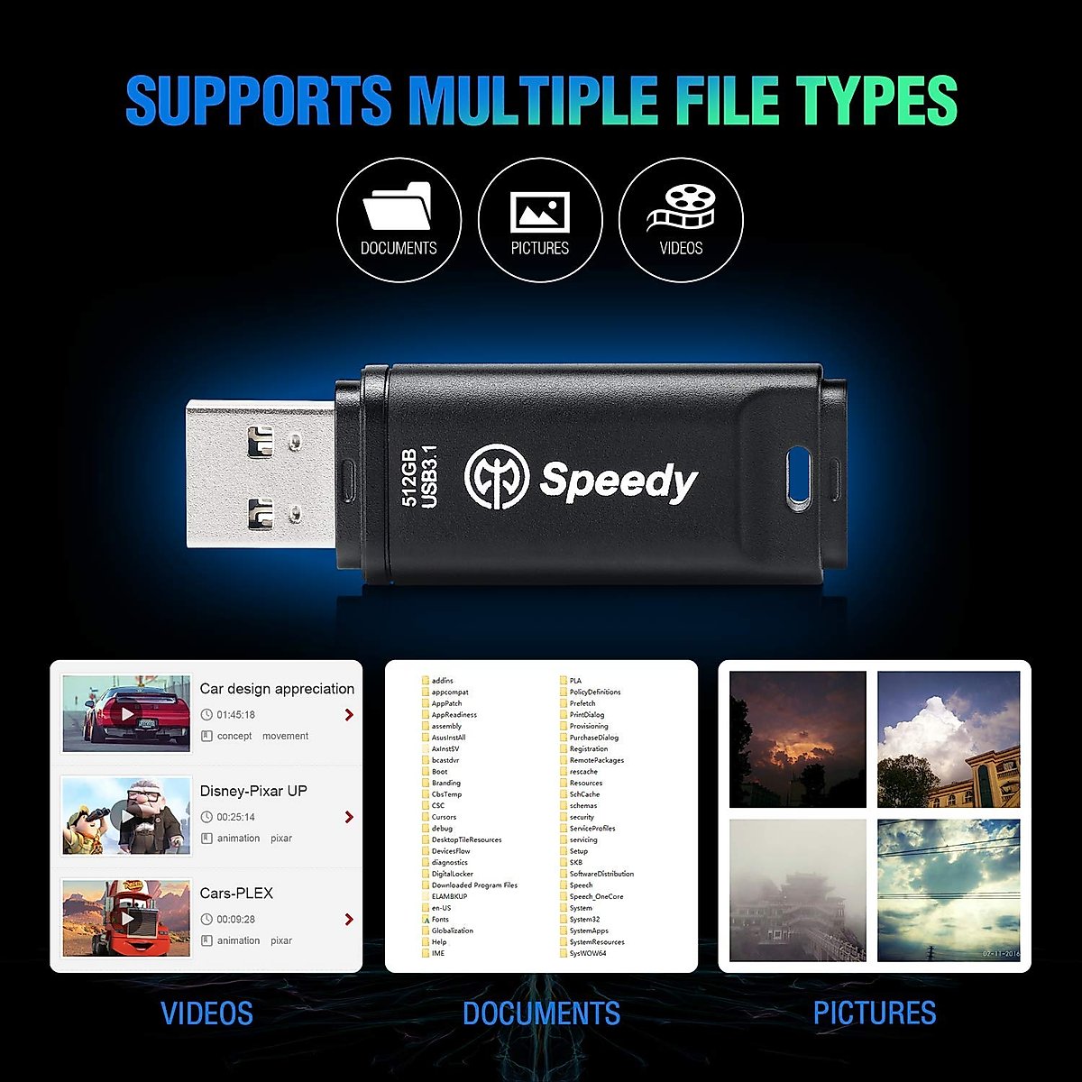 Axe Memory Speedy 512GB USB 3.1 SuperSpeed Flash Drive, Optimal Read Speeds Up to 400 MB/s. Write Speeds Up to 300 MB/s, Matte Black (AX3S512)