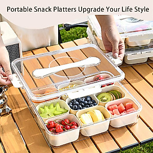 Iosjeude Tackle Box For Snacks, Divided Serving Tray With Lid And Handle, 9 Compartment Portable Snack Platters For Fruit, Nuts, Candy, Entertaining, Party, Picnic, Food Storage for Travel Beach