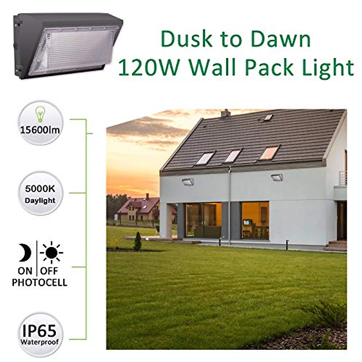 SZGMJIA 120W LED Wall Pack with Dusk to Dawn Photocell, 5000K Daylight, 15600LM, 600 Watt HPS/HID Replacement with ETL Listed, Commercial and Industrial Outdoor LED Security Lighting for Parking Lots
