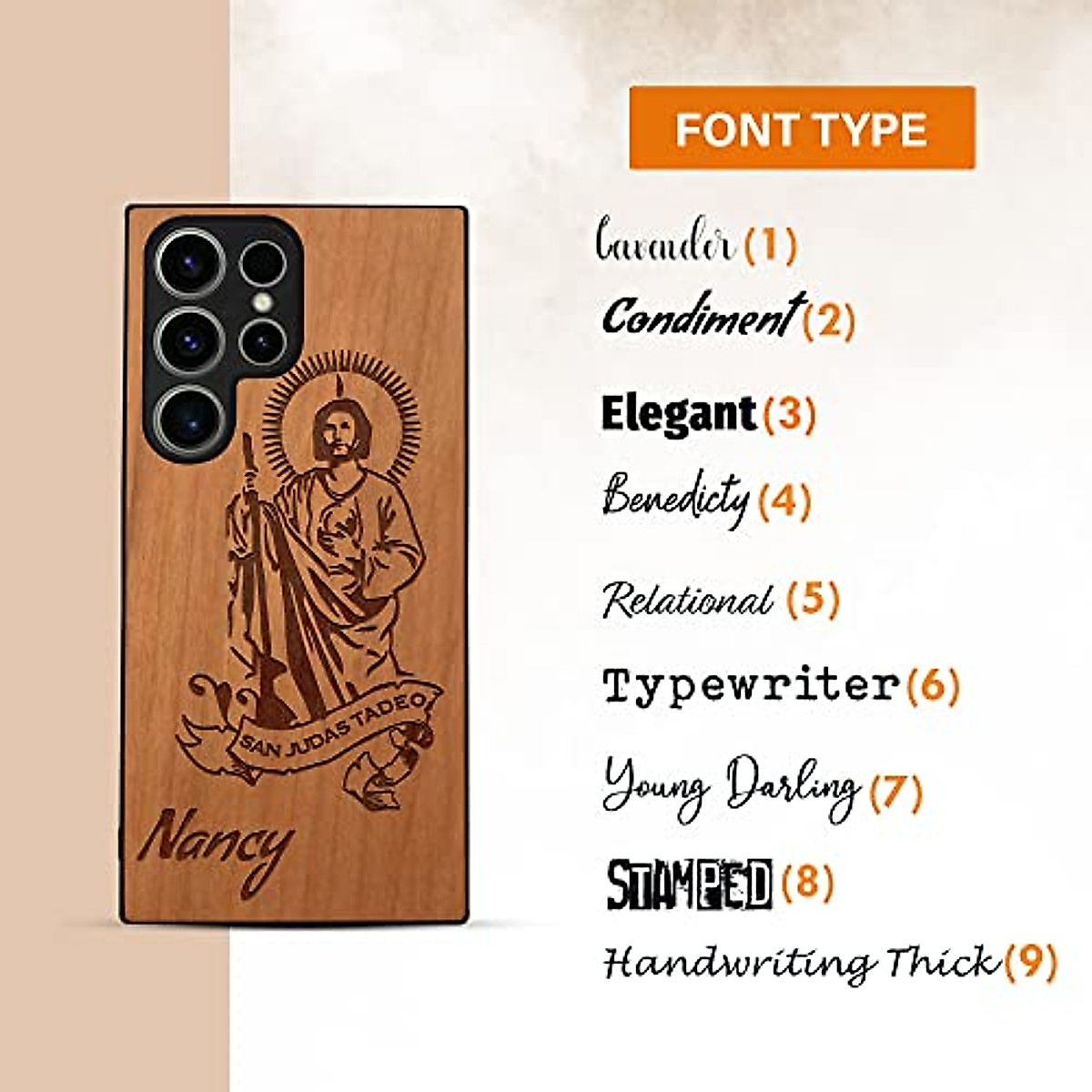 San Judas Tadeo -Custom Wood Phone Case for Samsung Phones With FREE Tempered Glass - Eco Friendly Case with Screen Protector for Samsung S23/S23+/S22+/S22 Ultra,S21/S21+/S21 Ultra Engraved Phone Case