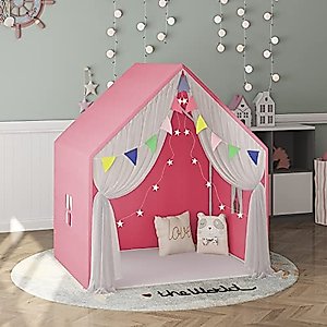 cuoote Kids Tent, Indoor & Outdoor Toddler Tent,Kids Play Tent, Large Kids Playhouse, Natural Canvas Washable Foldable Kids Play Tent for Toddler Girls Boys,Pink