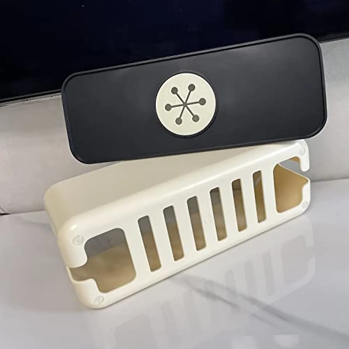 BUYSK Cable Management Box, Cord Organizer Box for Power Strip to Hide Cables on Desk or Floor, Made of Safe ABS Material Wires Keeper Holder (Off White)