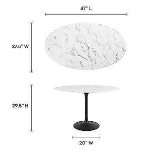 Modway Lippa 48" Oval Artificial Marble Dining Table, Black White
