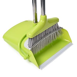 Easy Gleam Broom and Dustpan Set - Heavy-Duty Combo Set for Home Cleaning - Stand-Up Long Dustpan and Brush with Built-in Scraper, Teeth, Clip-On Storage - Cleaning Supplies for Kitchen, Lobby Room