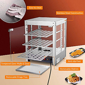 WeChef 15" 3-Tier Commercial Food Warmer Pizza Warmer Display Electric Countertop with LED Adjustable Lighting Stainless Steel Pastry Display Case for Fast Food Restaurant Food Truck Food Tent