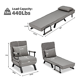 Hupmad Convertible Bed Sleeper Chair,Tri-fold Upholstered Armchair Sleeper with Pillow,Folding Leisure Chaise Lounge Couch with 6 Angle Adjustable Backrest,Single Lazy Bed for Office Apartment
