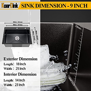 Black Kitchen Sink, Topmount Stainless Steel Bar Sink 25x18x9 Inch Drop In Single Bowl Kitchen Sink With Accessories-Sink Grid,Strainer Basket,Soap Dispenser,Drain Assembly Set For Modern Kitchen Sink