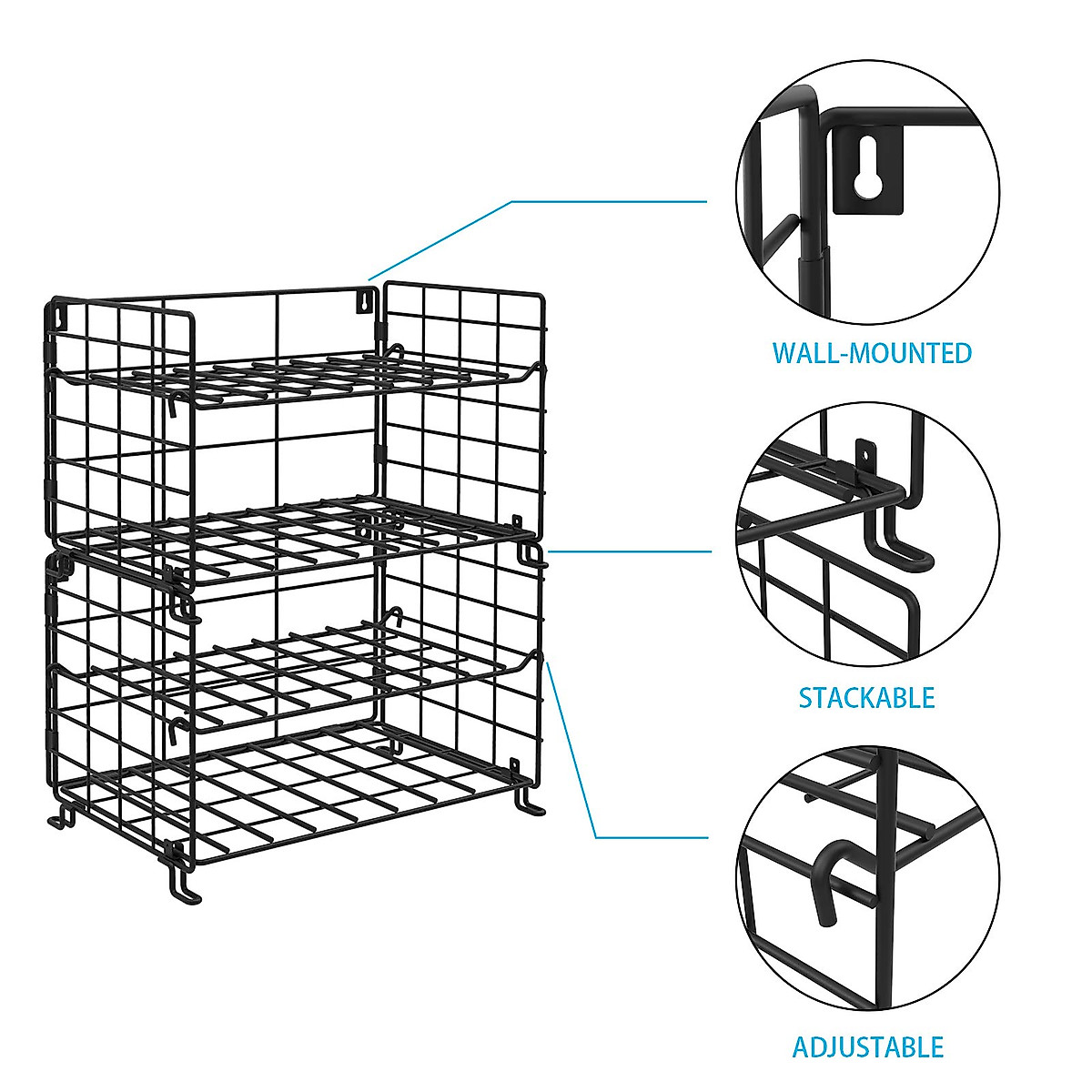 JKsmart Adjustable Water Bottle Organizer,4-Tier Wall-Mounted Water Bottle Holder, Stackable Water Bottle Storage Rack for Kitchen Pantry, Cabinet