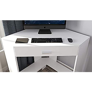 Roomsmart Ideal Gloss White Compact Modern Corner Computer Writing Desk for Home Office