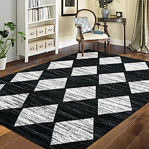 MilleLoom 9x12 Area Rug Washable Rugs Large Checkered Rug Modern Geometric Rug Living Room Rug, Soft Neutral Accent Rugs for Farmhouse Dining Room,Stain Resistant Non-Slip Low-Pile Floor Carpet Black