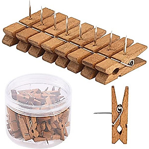 50 PCS Push Pin with Wooden Clips, Durable Wooden Push Pins, Decorative Pushpins Tacks Thumbtacks, Tacks for Cork Board Artworks Notes Photos, Craft Projects, Offices and Homes