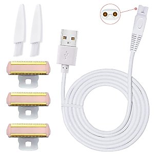 3PCS LinMei Razor Replacement Heads Compatible for Finishing Touch Flawless Body Rechargeable Ladies Shaver and Trimmer with USB Charger, 2 Cleaning Brush