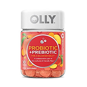 OLLY Probiotic + Prebiotic Gummy, Digestive Support and Gut Health, 500 Million CFUs, Fiber, Adult Chewable Supplement for Men and Women, Peach, 30 Day Supply - 30 Count