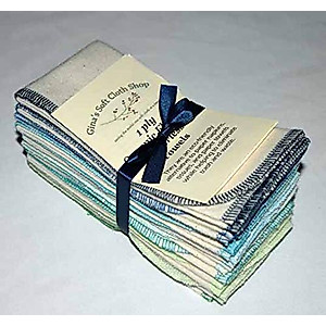 Gina's Soft Cloth Shop 1 Ply Organic Cotton Flannel Paperless Towels 11x12 Inches Set of 10 Blues and Greens