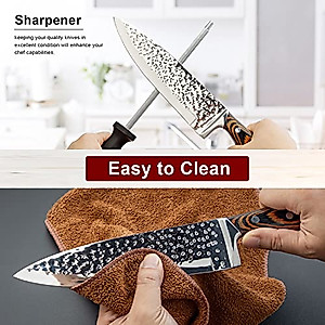 Kitchen Knife Set,15-Piece Knife Set With Block Wooden,Self Sharpening For Chef Knife Set,High Carbon Japan Stainless Steel Hammered Collection Knife Block Set with Steak Knives, Boxed Knife Sets