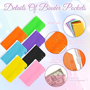 Sherr 84 Pcs A6 Binder Pockets Multicolor 6 Holes Budget Cash Envelopes with Zipper Waterproof A6 Planner Inserts Budget Binder Envelopes PVC Document Pouch Filing Bags for 6 Ring Binder Notebook